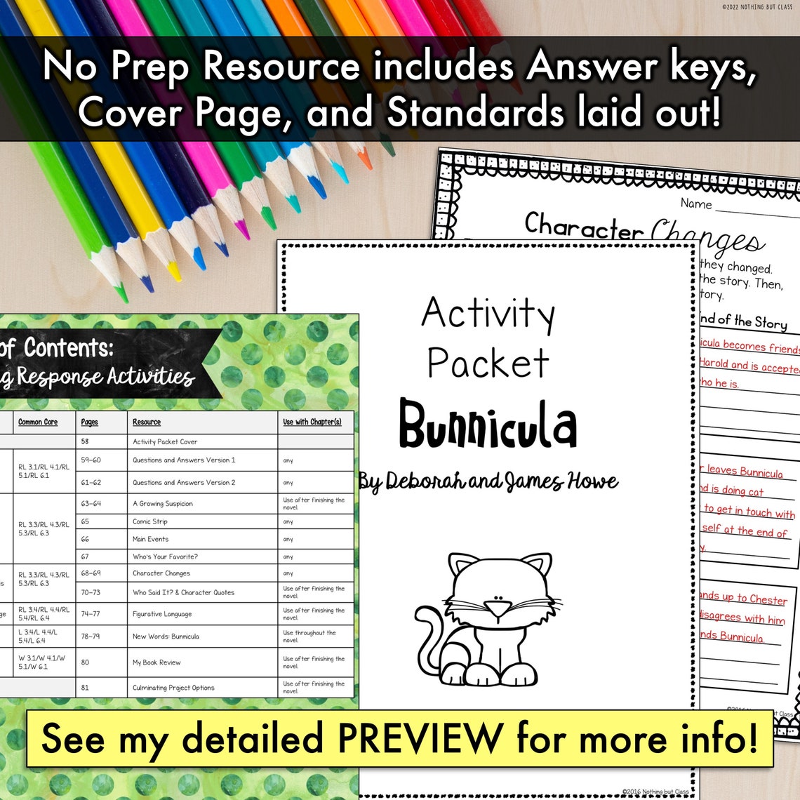 Bunnicula | Reading Response Activities and Projects | Guided Reading ...