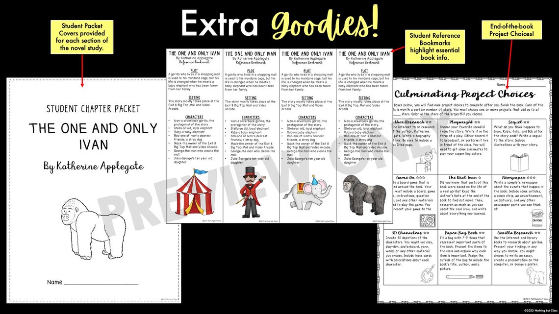 The One and Only Ivan Novel Study Unit Literature Guide Comprehension ...