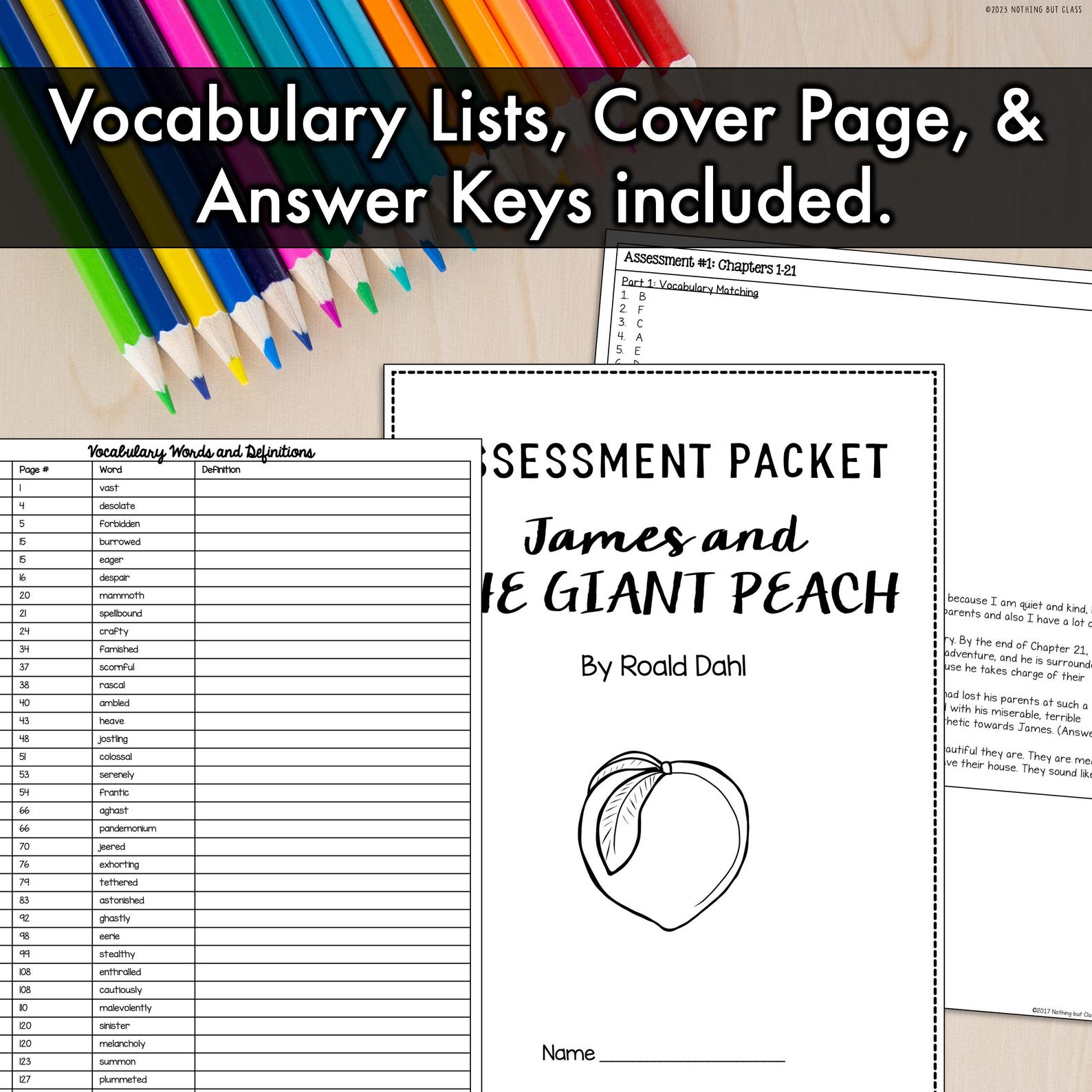 James and the Giant Peach - Tests | Quizzes | Assessments for Novel ...