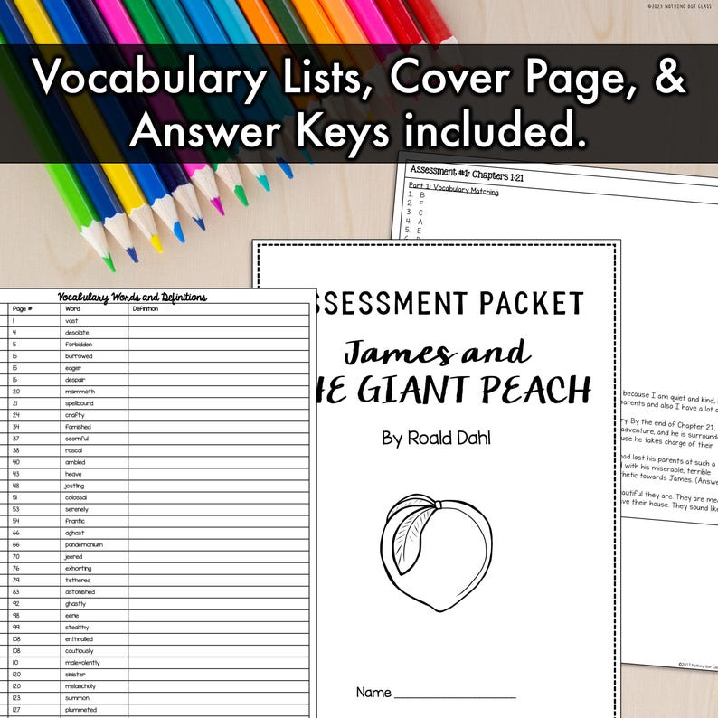 James and the Giant Peach - Tests | Quizzes | Assessments for Novel ...