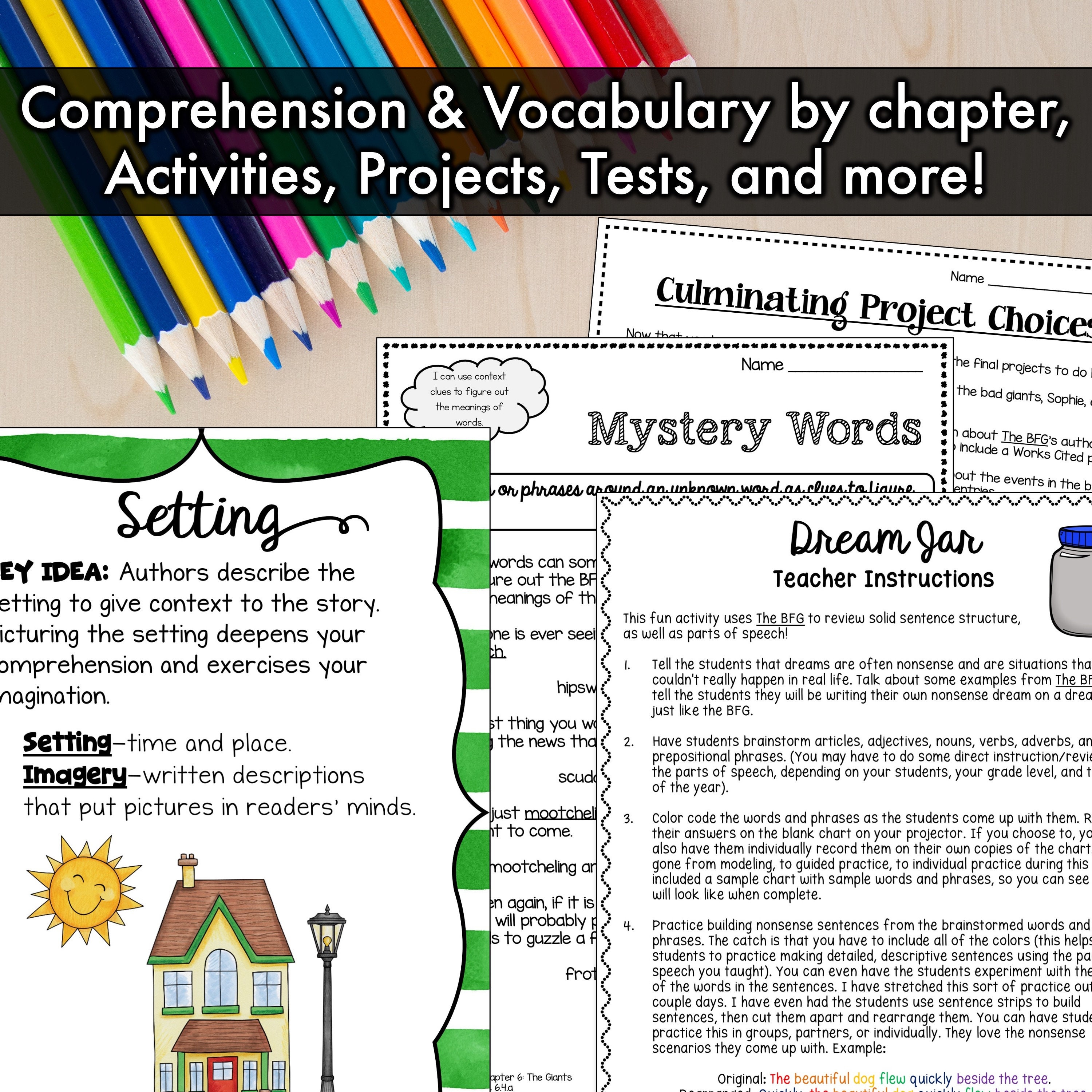 The BFG Novel Study Unit | Literature Guide | Comprehension Worksheets ...