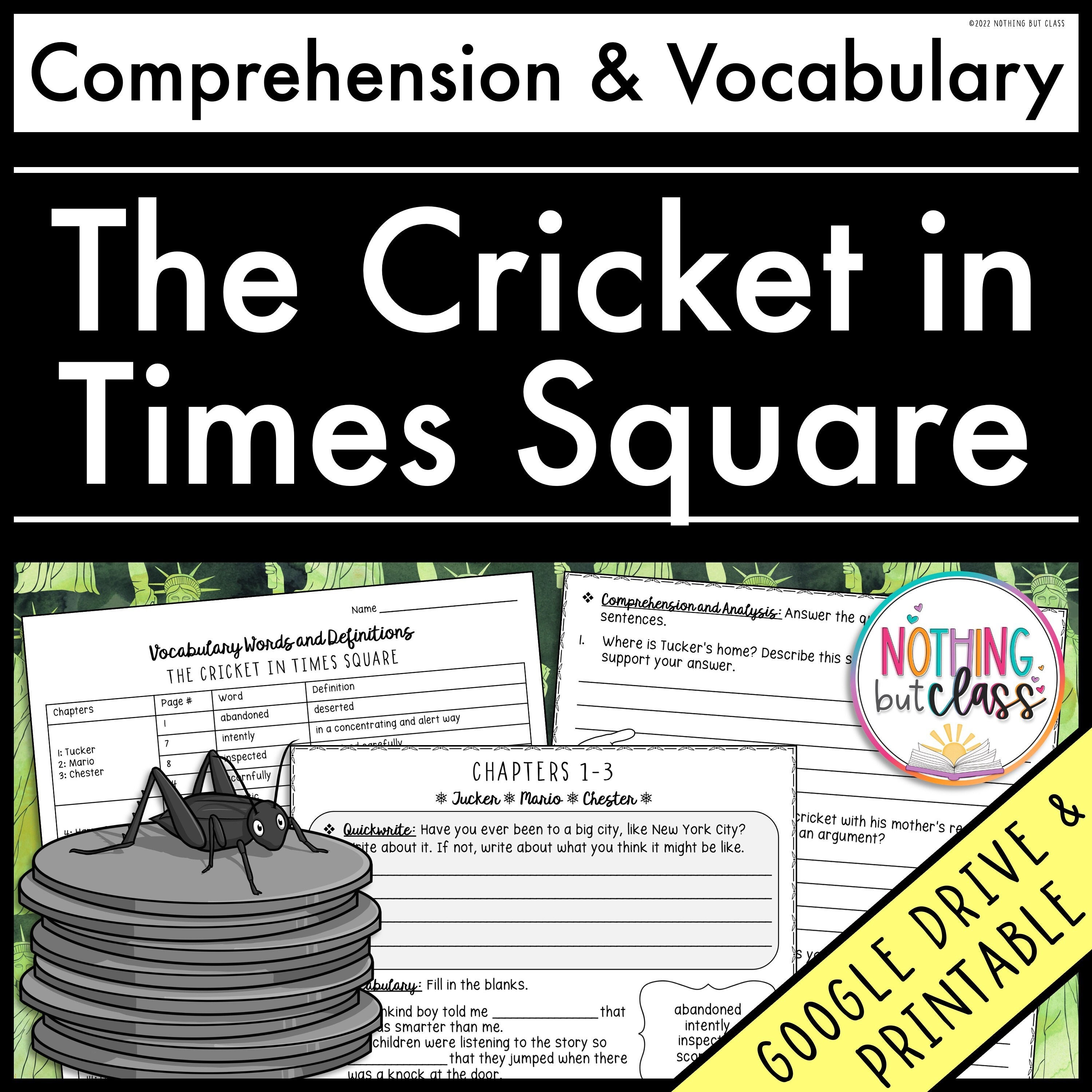 The Cricket in Times Square | Comprehension and Vocabulary by Chapter ...