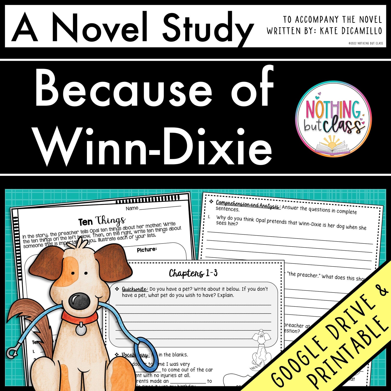Because of Winn-dixie Novel Study Unit | Literature Guide ...