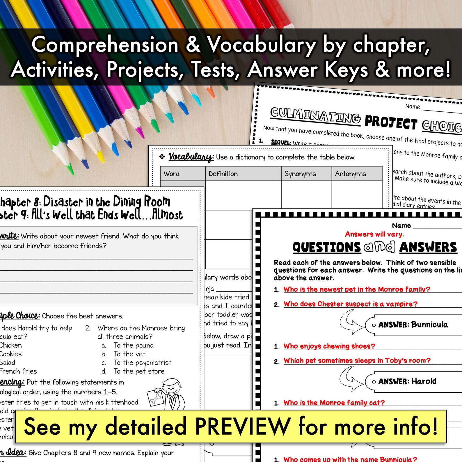 Bunnicula Novel Study Unit | Literature Guide | Comprehension ...