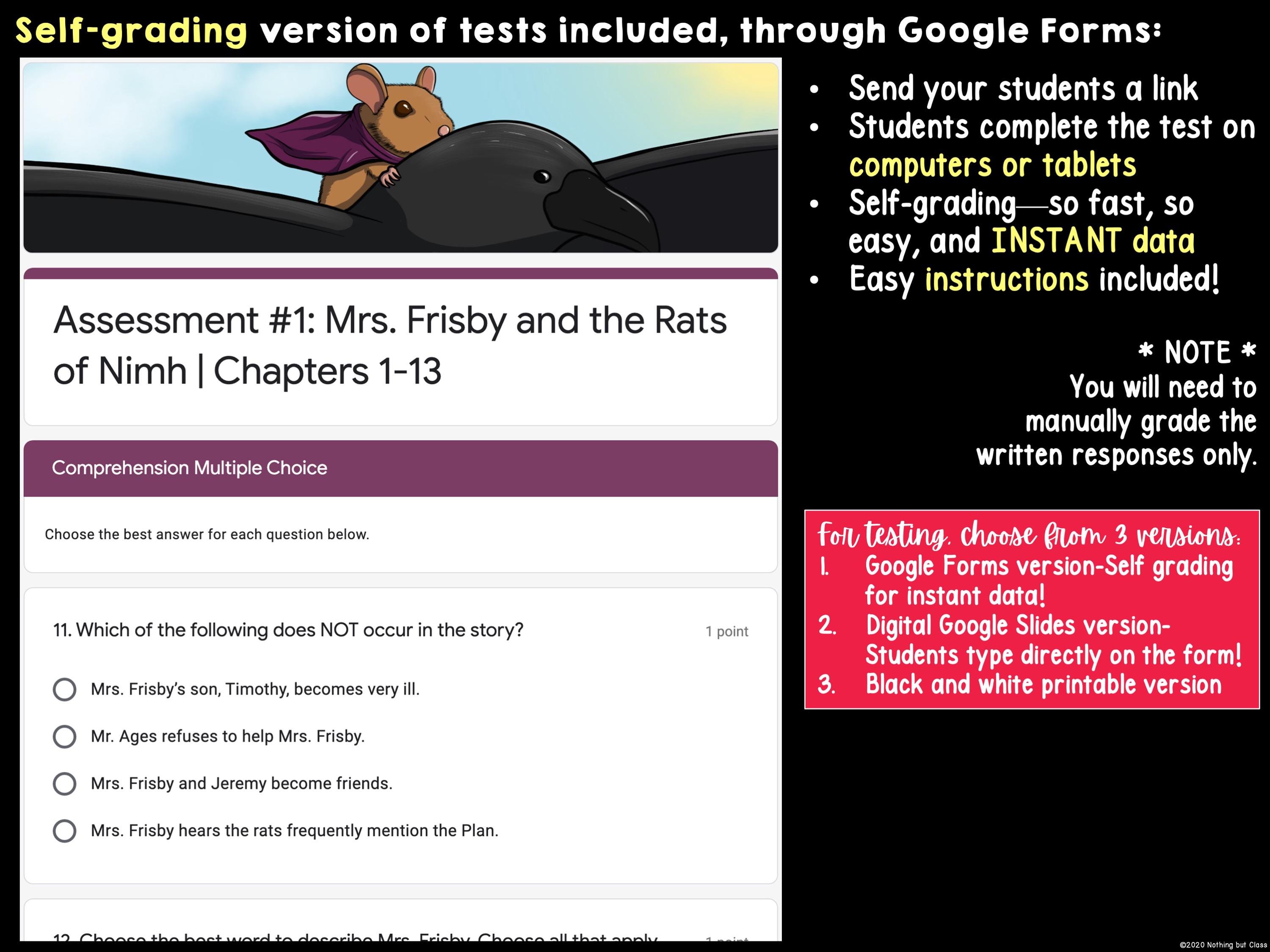 Mrs. Frisby and the Rats of Nimh - Tests | Quizzes | Assessments for ...