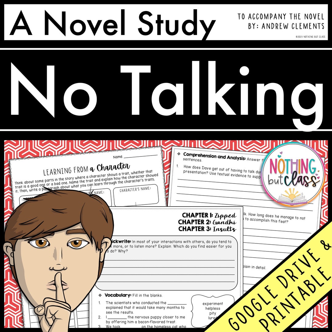 No Talking Novel Study Unit | Literature Guide | Comprehension ...