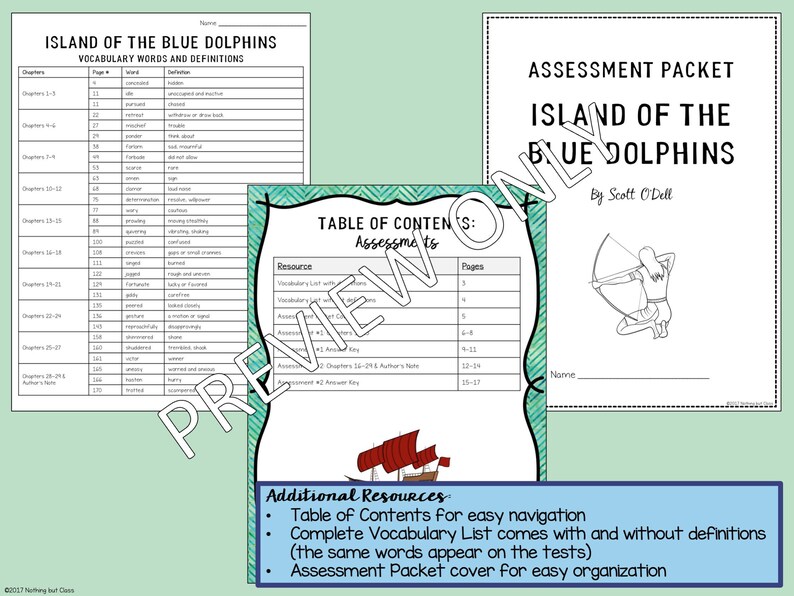 Island of the Blue Dolphins - Tests | Quizzes | Assessments for Novel ...