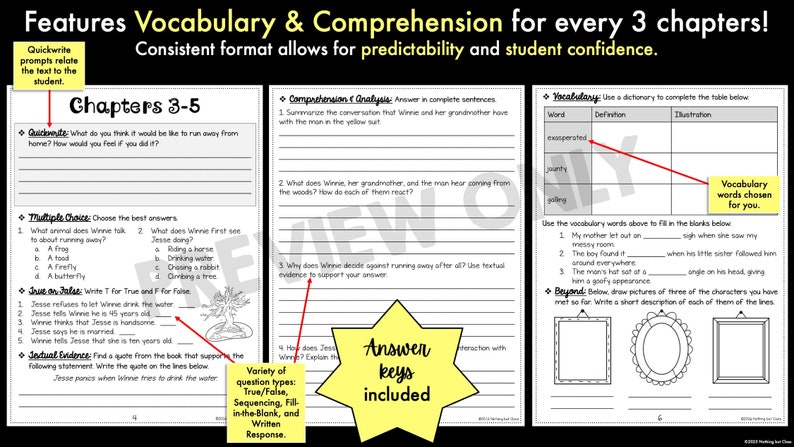 Tuck Everlasting Novel Study Unit Literature Guide Comprehension ...