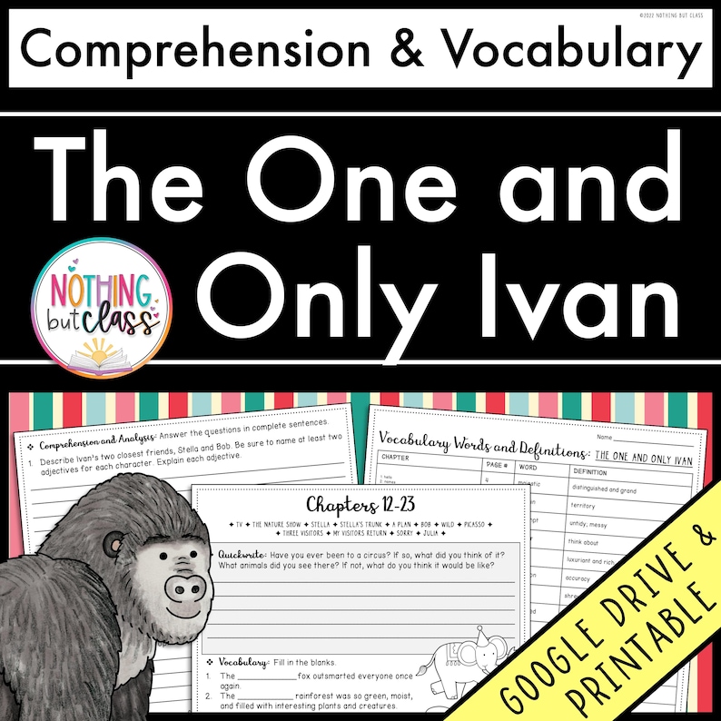 The One and Only Ivan | Comprehension and Vocabulary by Chapter ...