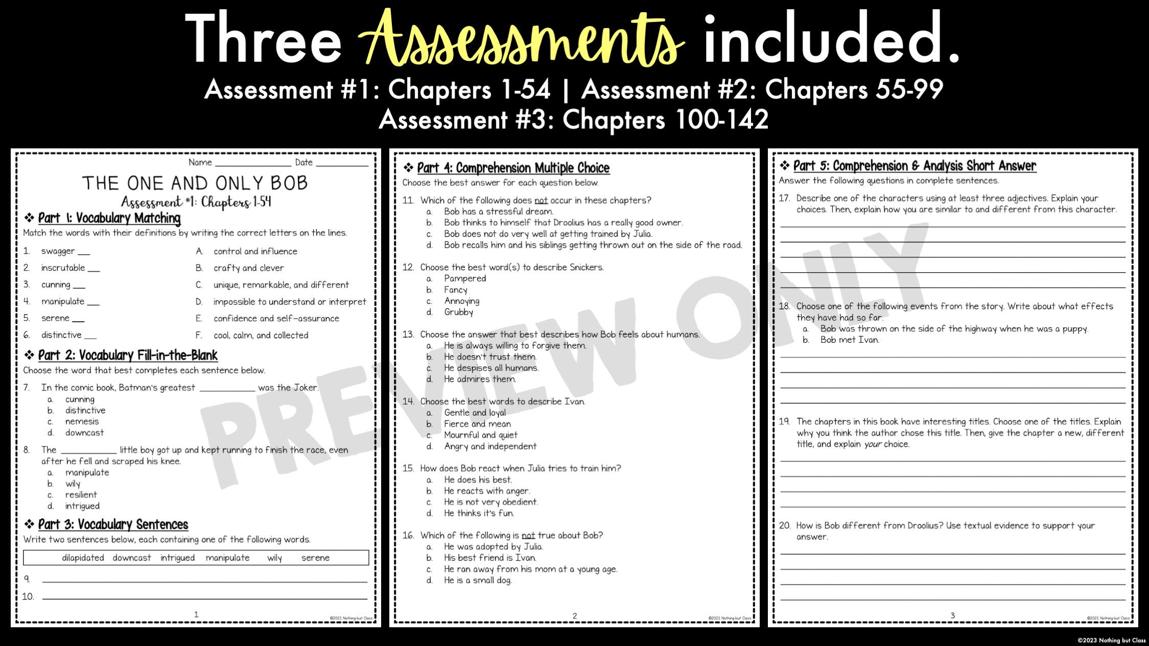 The One and Only Bob Novel Study Unit Literature Guide - Etsy