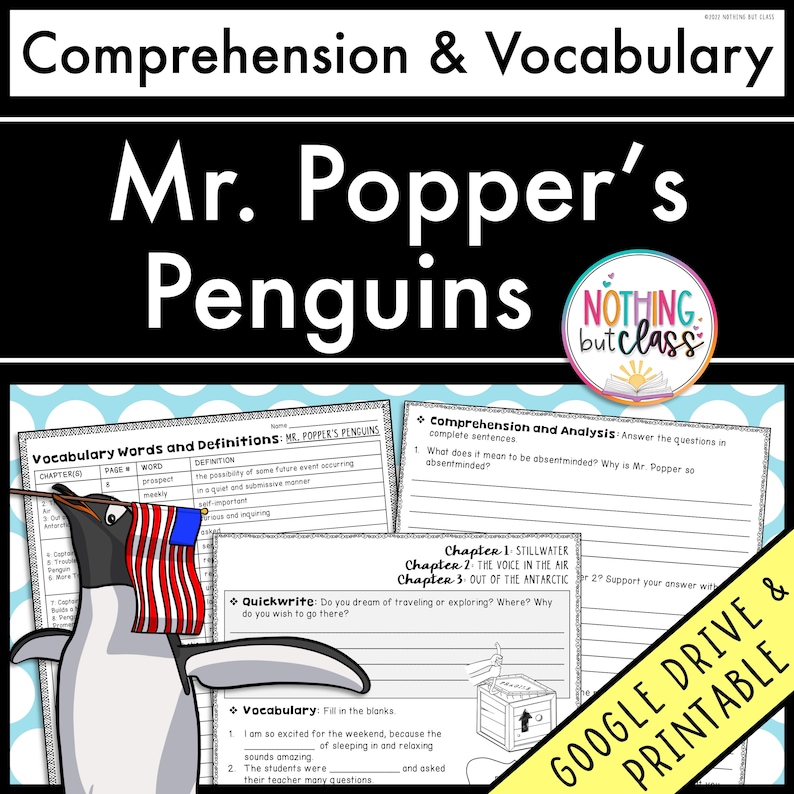 Mr. Popper's Penguins | Comprehension and Vocabulary by Chapter ...