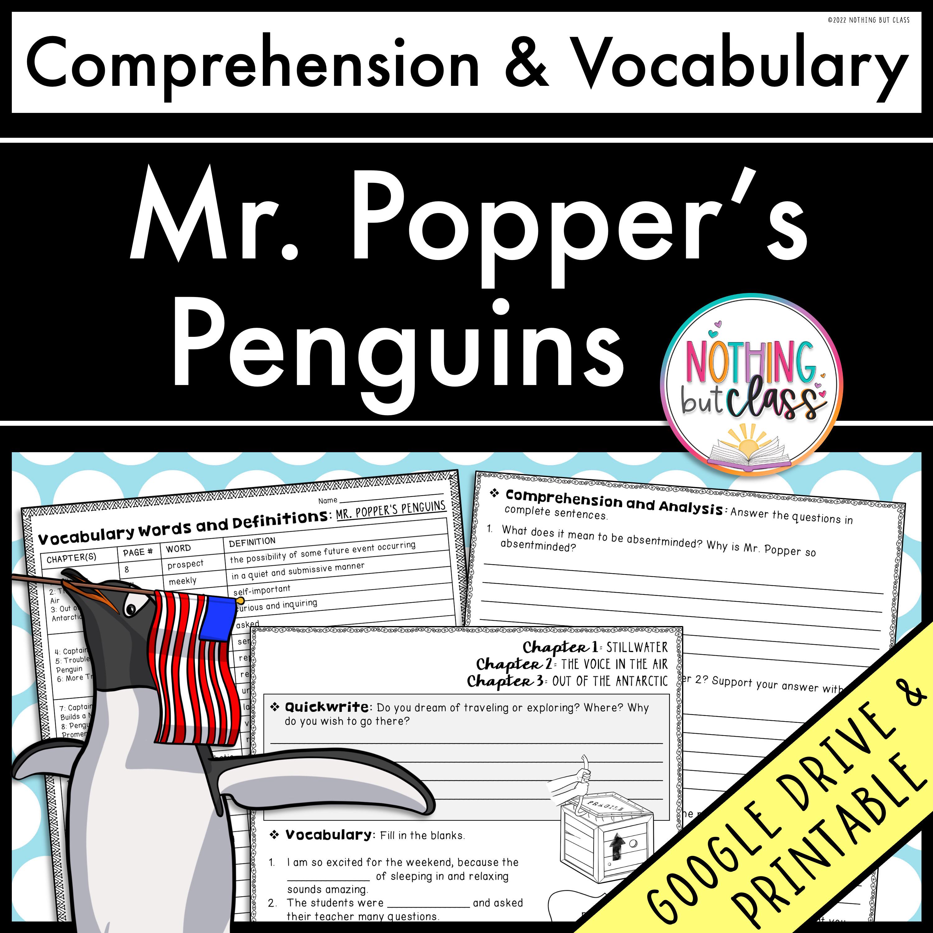 Mr. Popper's Penguins | Comprehension and Vocabulary by Chapter ...