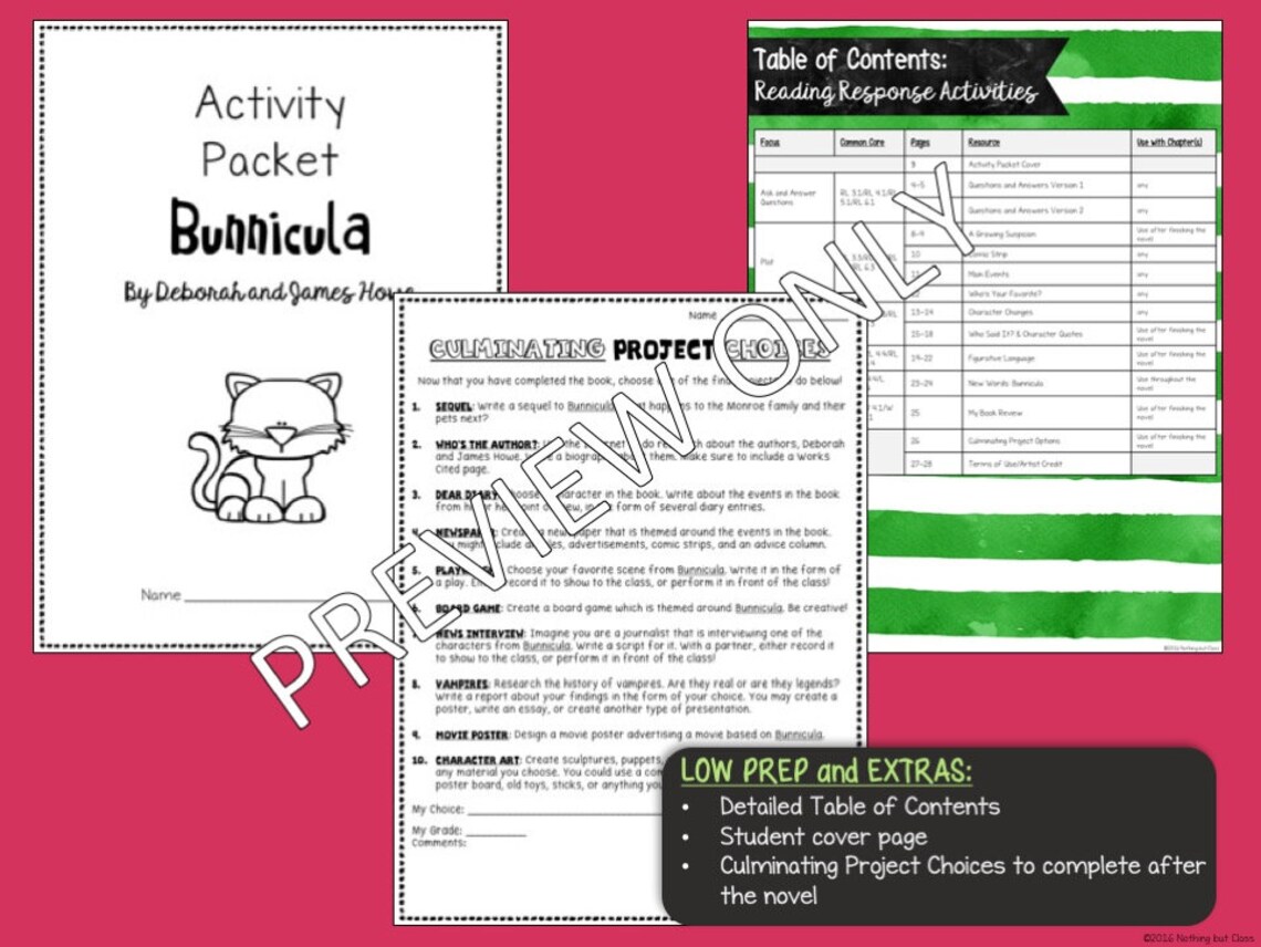 Bunnicula | Reading Response Activities and Projects | Guided Reading ...