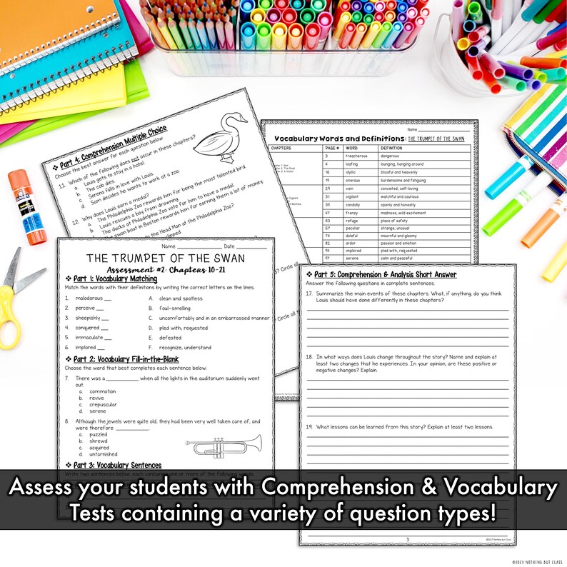 The Trumpet of the Swan - Tests | Quizzes | Assessments for Novel Study ...