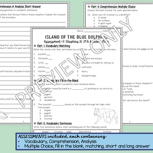 Island of the Blue Dolphins - Tests | Quizzes | Assessments for Novel ...