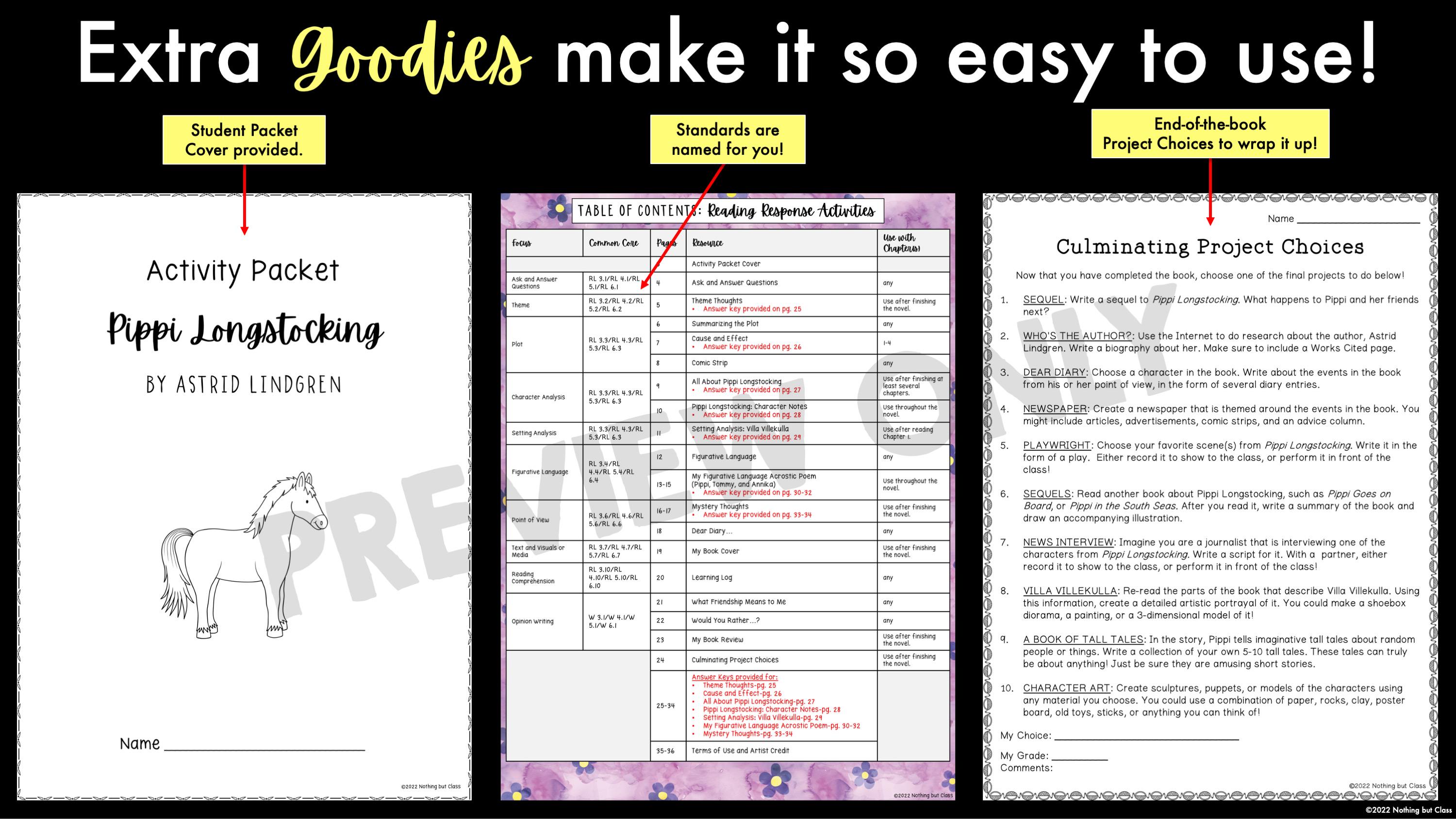 Pippi Longstocking | Reading Response Activities and Projects ...