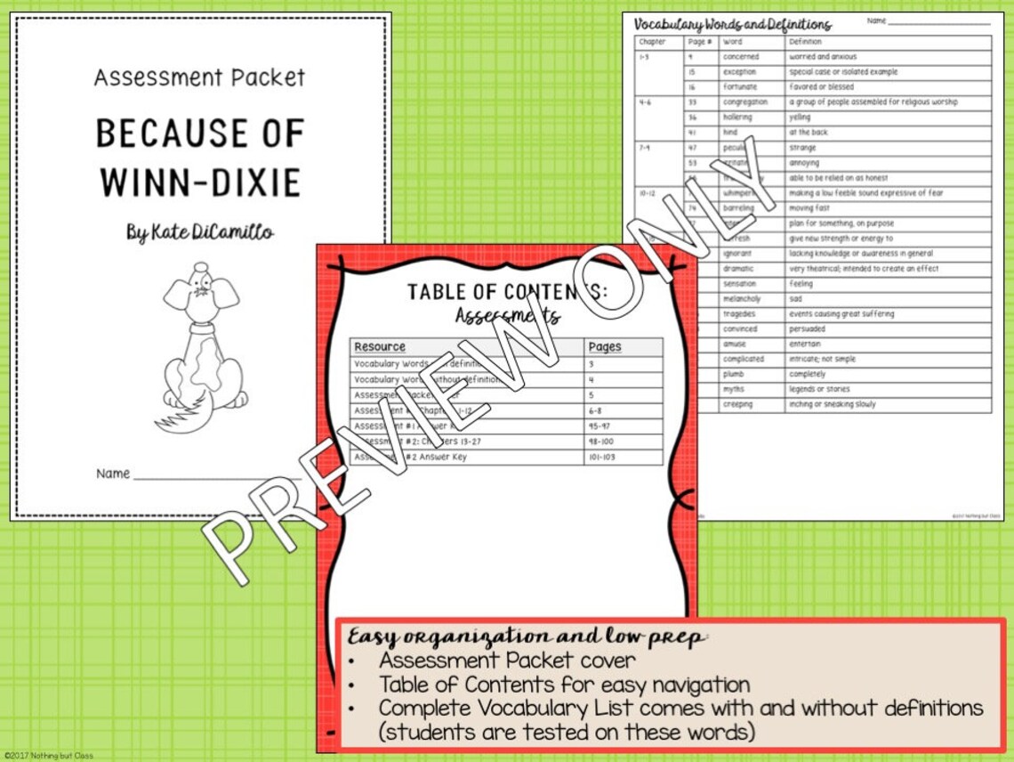 Because of Winn-dixie Tests | Quizzes | Assessments - Etsy