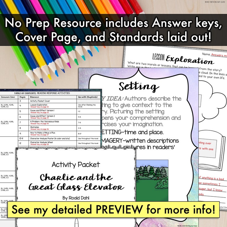 Charlie and the Great Glass Elevator | Reading Response Activities and ...