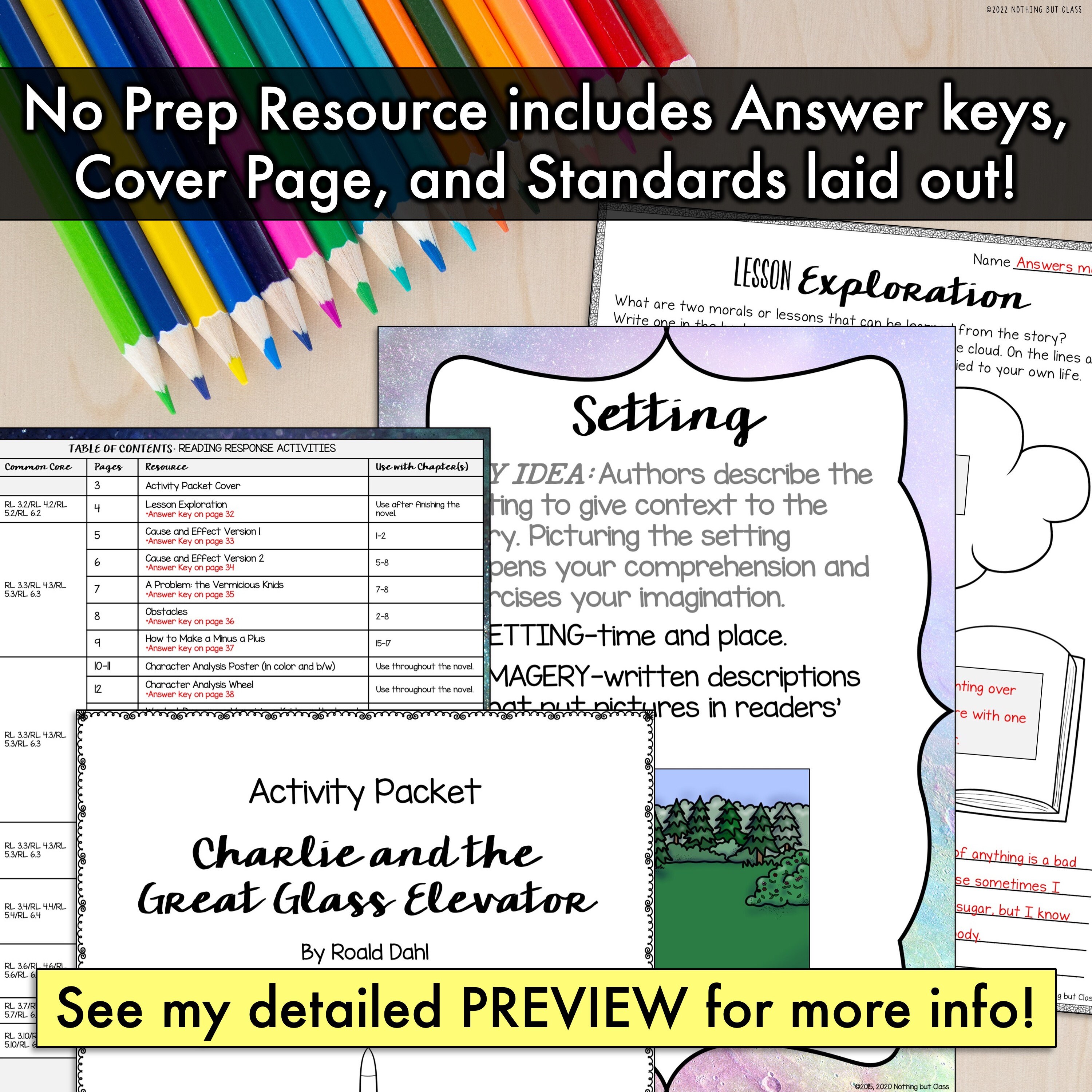 Charlie and the Great Glass Elevator | Reading Response Activities and ...