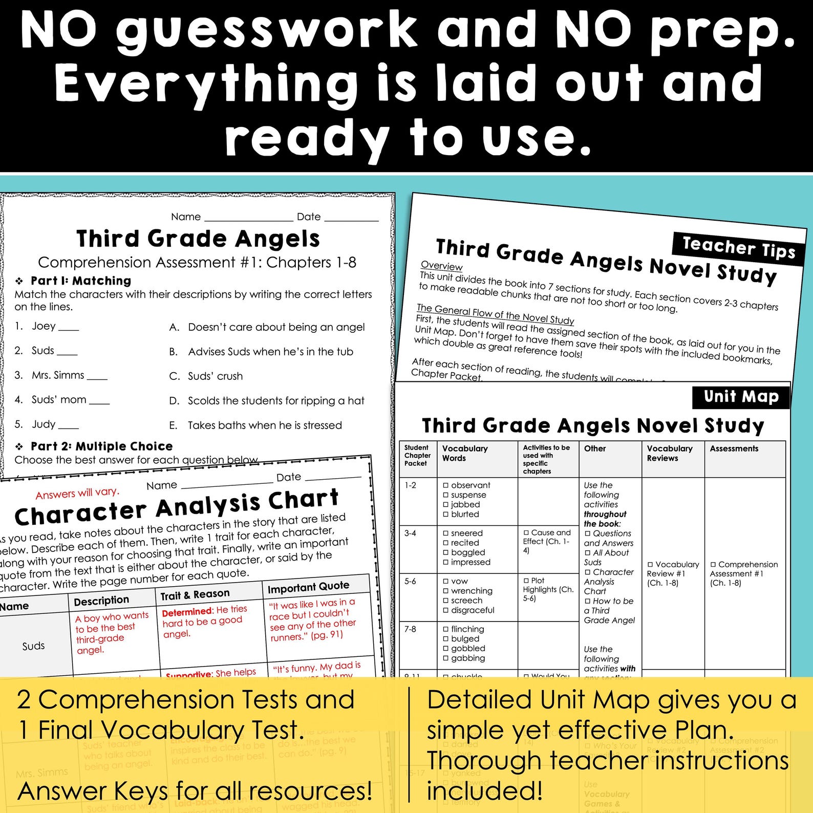 Third Grade Angels Novel Study Unit | Literature Guide | Comprehension ...