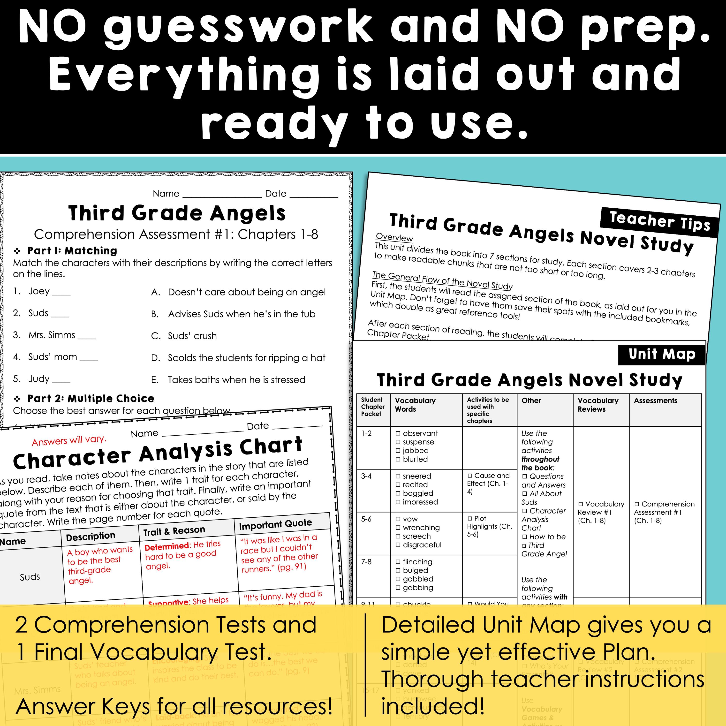 Third Grade Angels Novel Study Unit | Literature Guide | Comprehension ...
