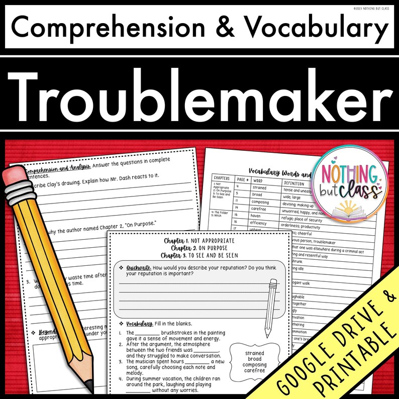 Troublemaker | Comprehension and Vocabulary by Chapter | Guided Reading ...