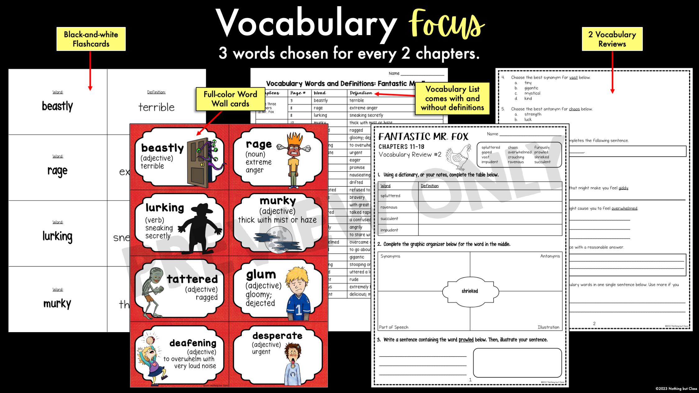 Fantastic Mr. Fox | Comprehension and Vocabulary by Chapter | Guided ...