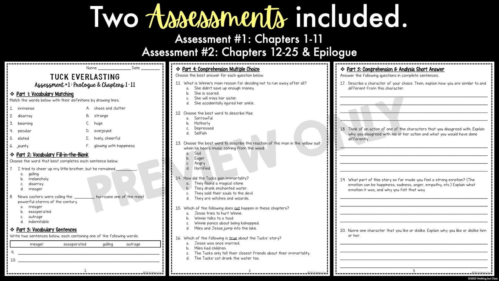 Tuck Everlasting Novel Study Unit | Literature Guide | Comprehension ...