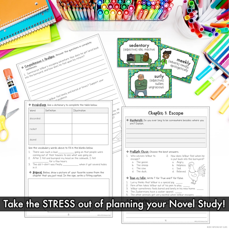 Charlotte's Web Comprehension and Vocabulary by Chapter Guided Reading ...