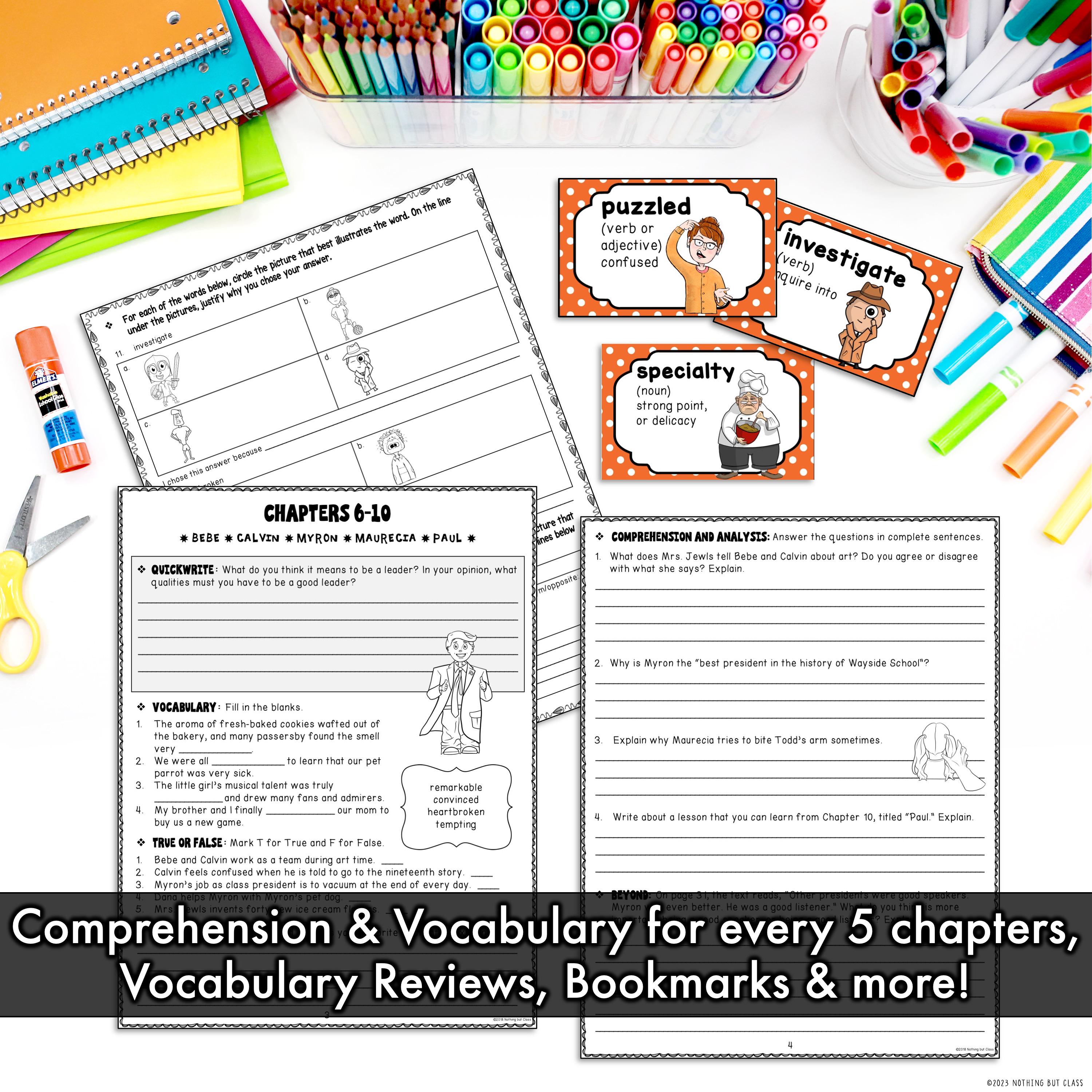 Sideways Stories From Wayside School | Comprehension and Vocabulary by ...