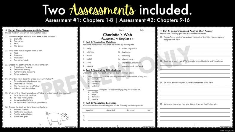 Charlotte's Web Novel Study Unit | Literature Guide | Comprehension ...
