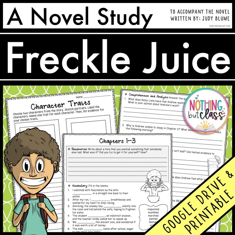 Freckle Juice Novel Study Unit | Literature Guide | Comprehension ...