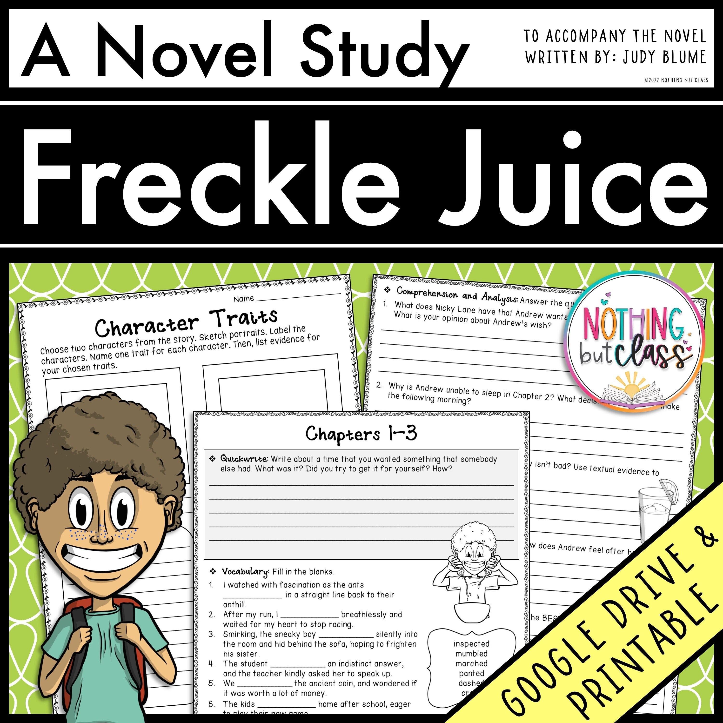 Freckle Juice Novel Study Unit | Literature Guide | Comprehension ...