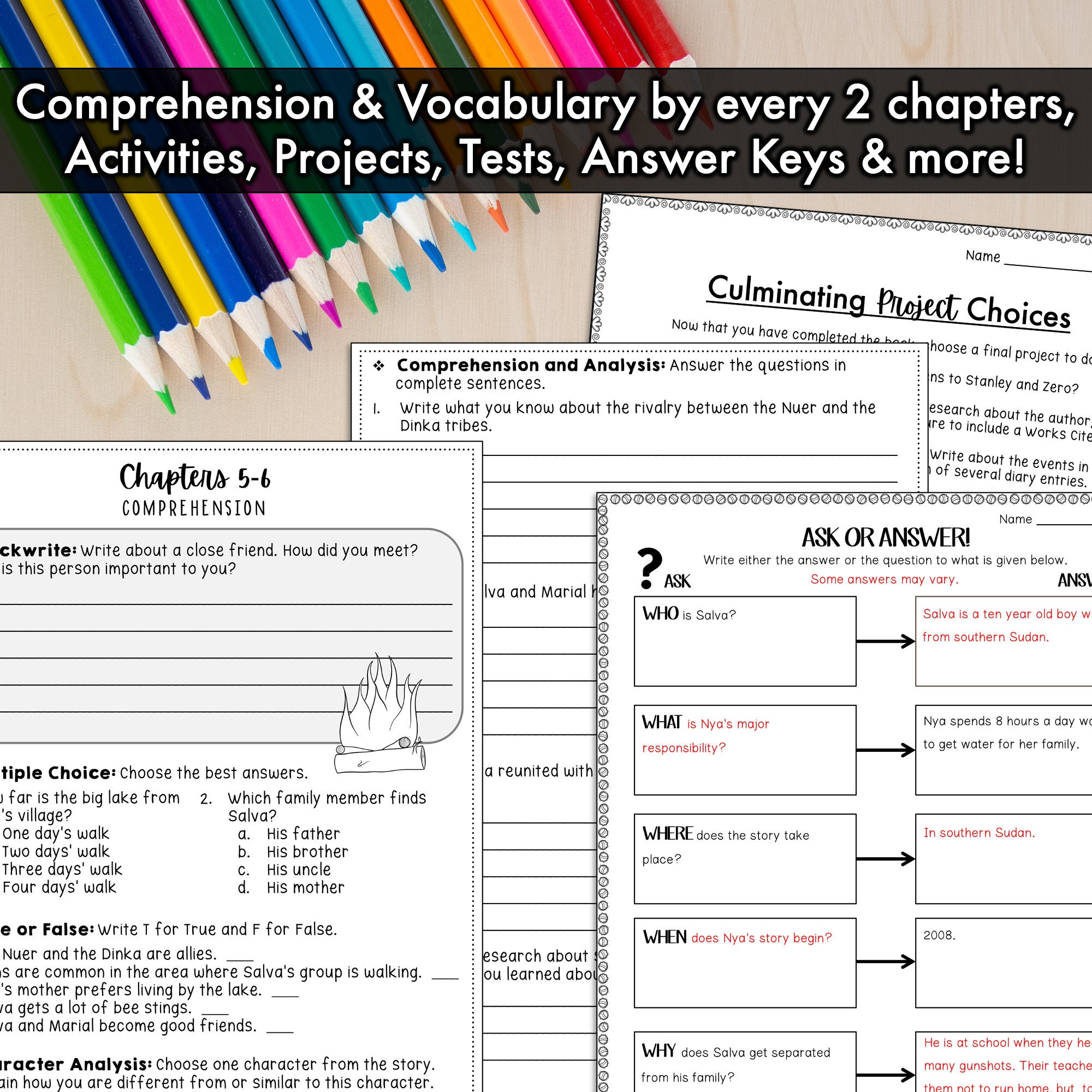 A Long Walk to Water Novel Study Unit | Literature Guide ...