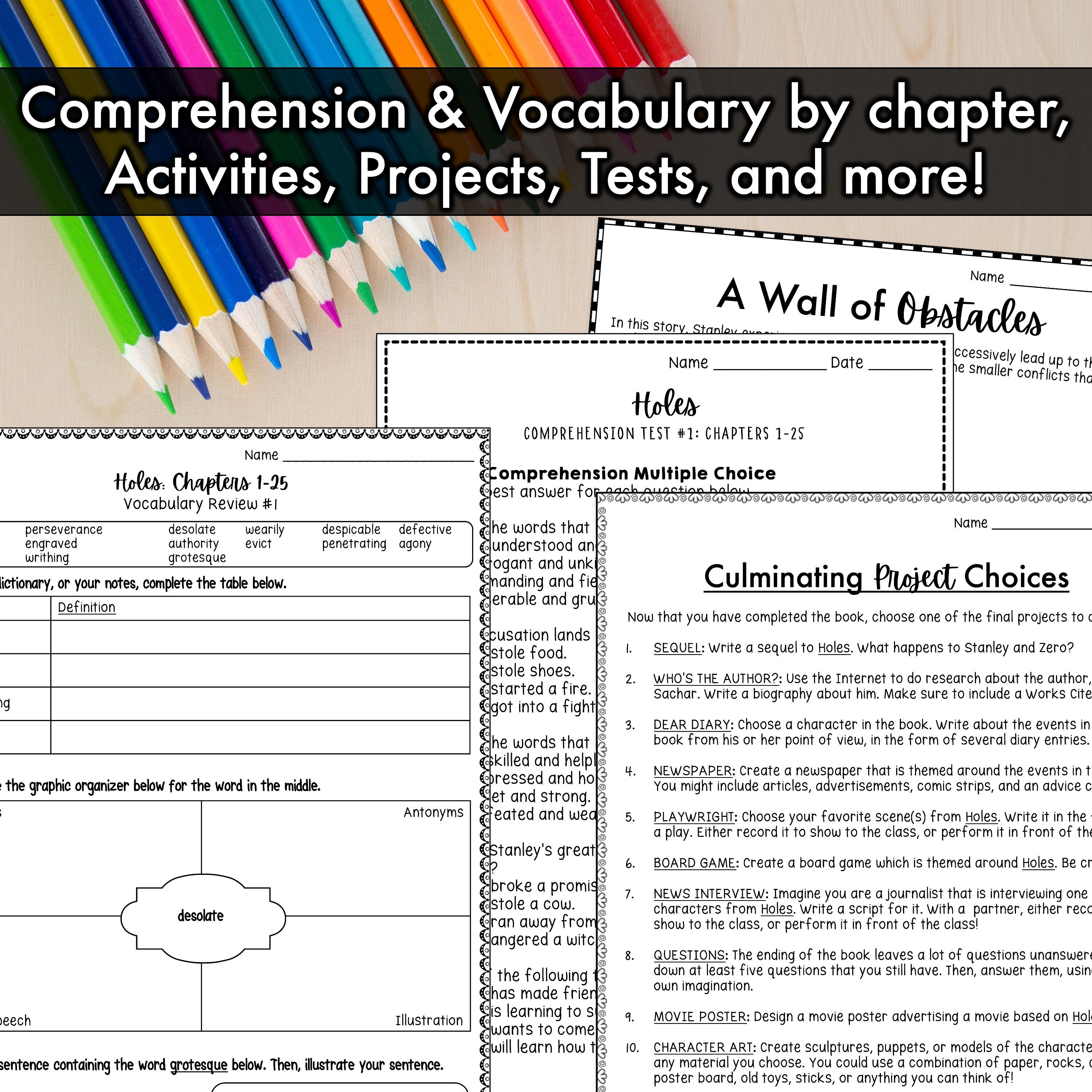 Holes Novel Study Unit | Literature Guide | Comprehension Worksheets ...