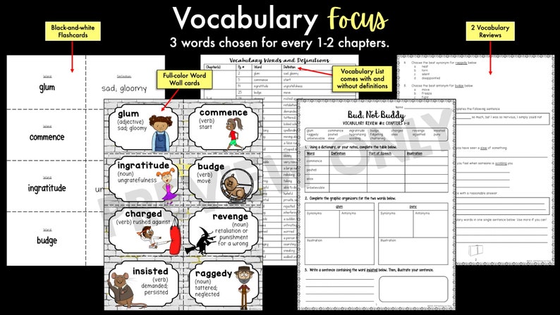 Bud, Not Buddy Comprehension and Vocabulary by Chapter Guided Reading ...