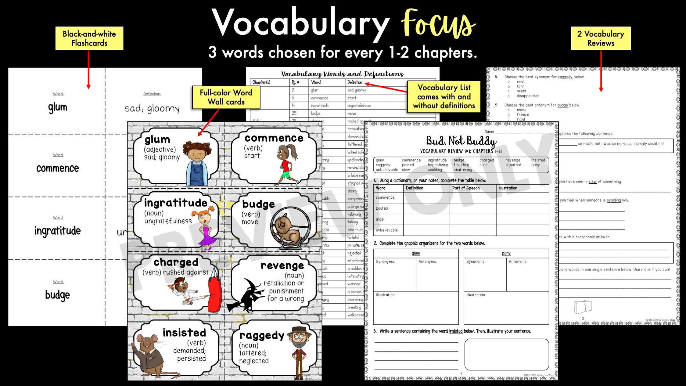 Bud, Not Buddy | Comprehension and Vocabulary by Chapter | Guided ...