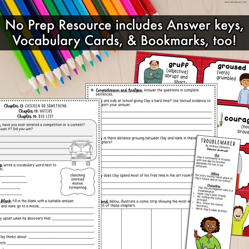 Troublemaker | Comprehension and Vocabulary by Chapter | Guided Reading ...