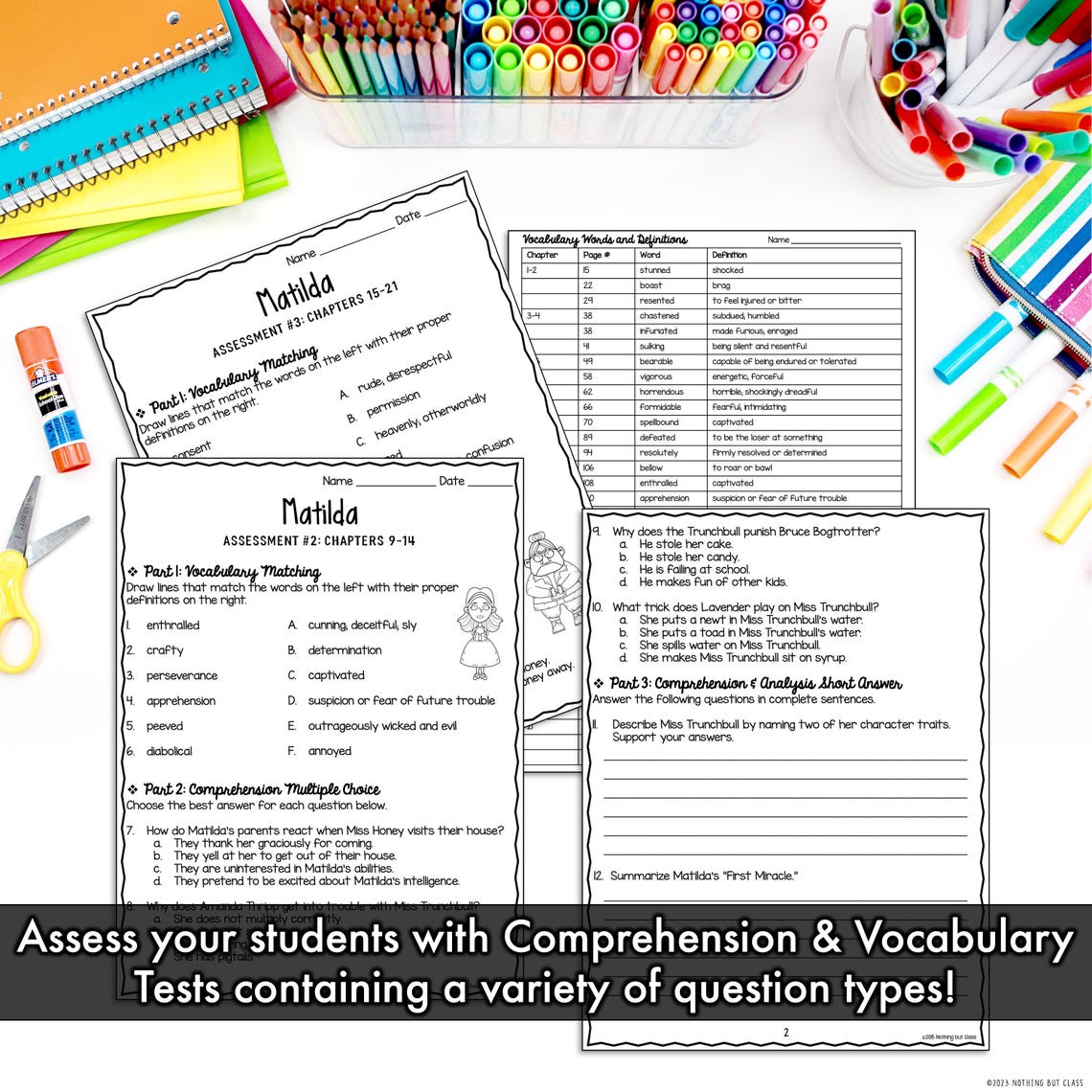Matilda by Roald Dahl - Tests | Quizzes | Assessments for Novel Study ...