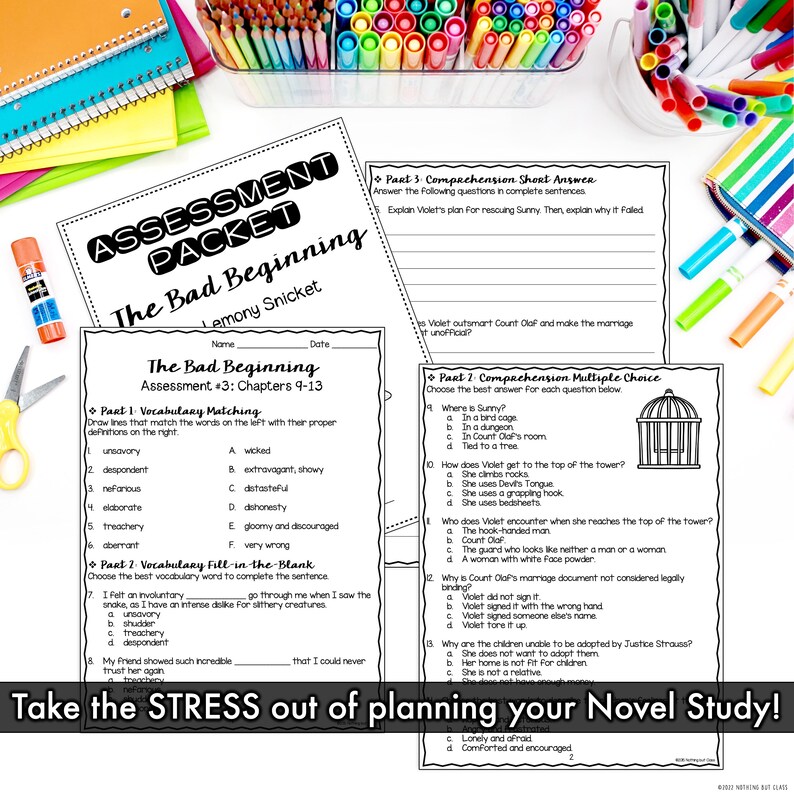 The Bad Beginning Tests | Quizzes | Assessments for Novel Study and ...