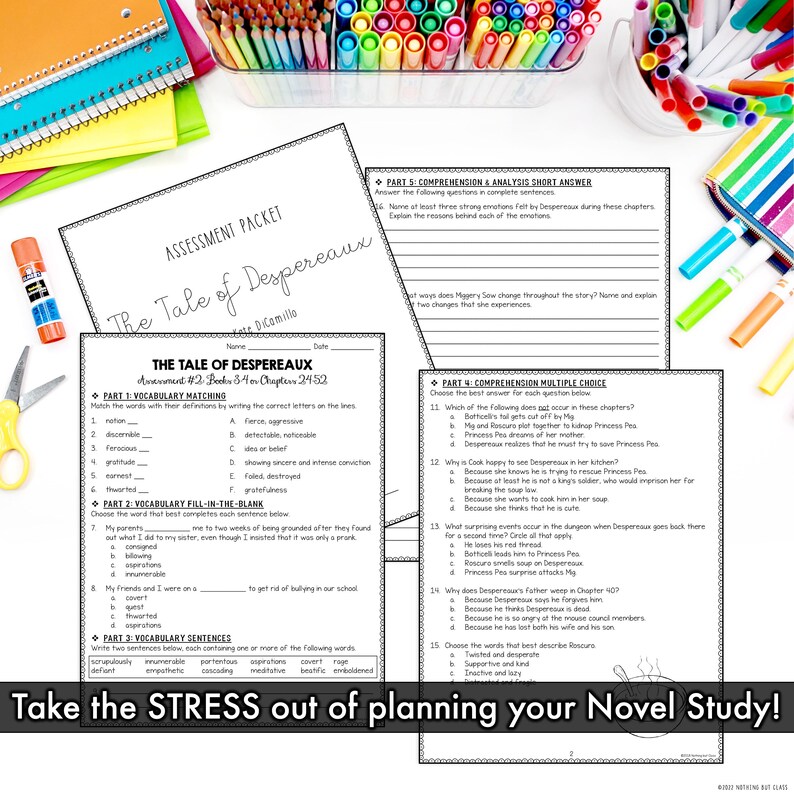 The Tale of Despereaux - Tests | Quizzes | Assessments for Novel Study ...