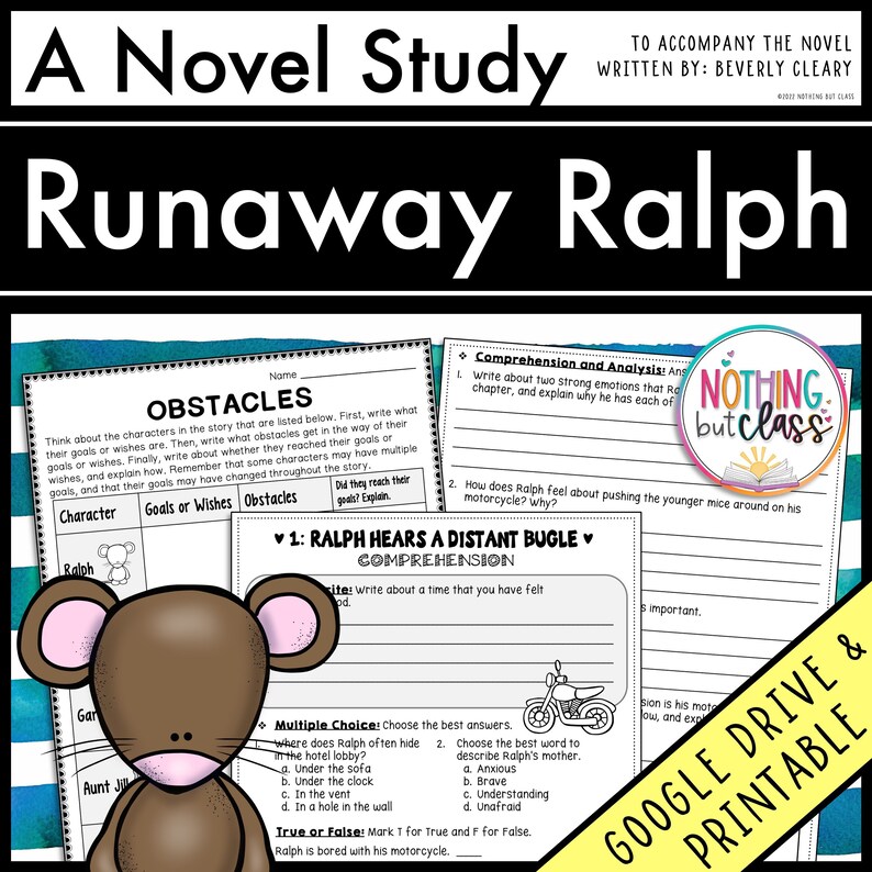 Runaway Ralph Novel Study Unit | Literature Guide | Comprehension ...