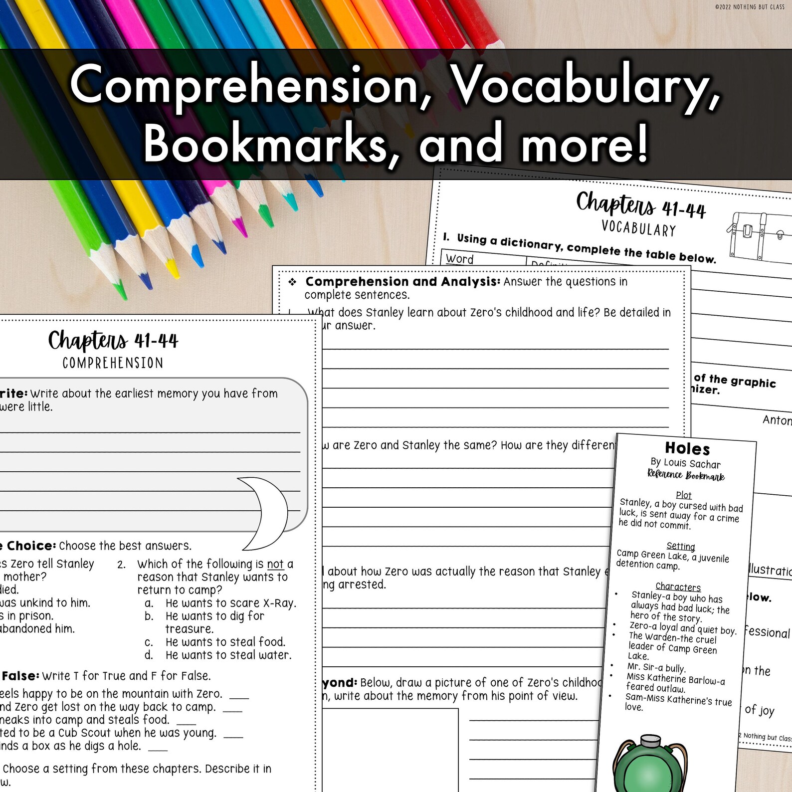 Holes | Comprehension and Vocabulary by Chapter | Guided Reading ...