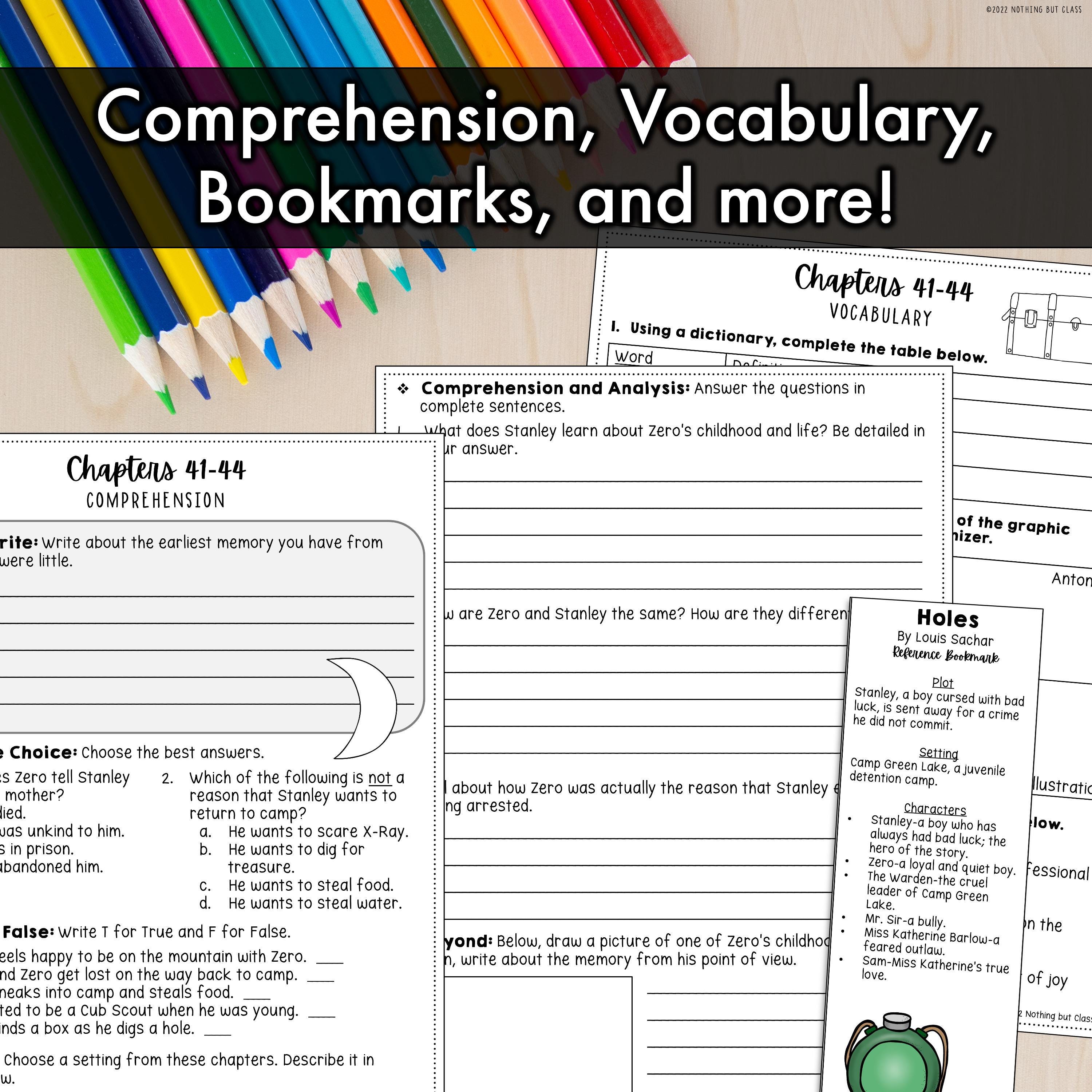Holes | Comprehension and Vocabulary by Chapter | Guided Reading ...