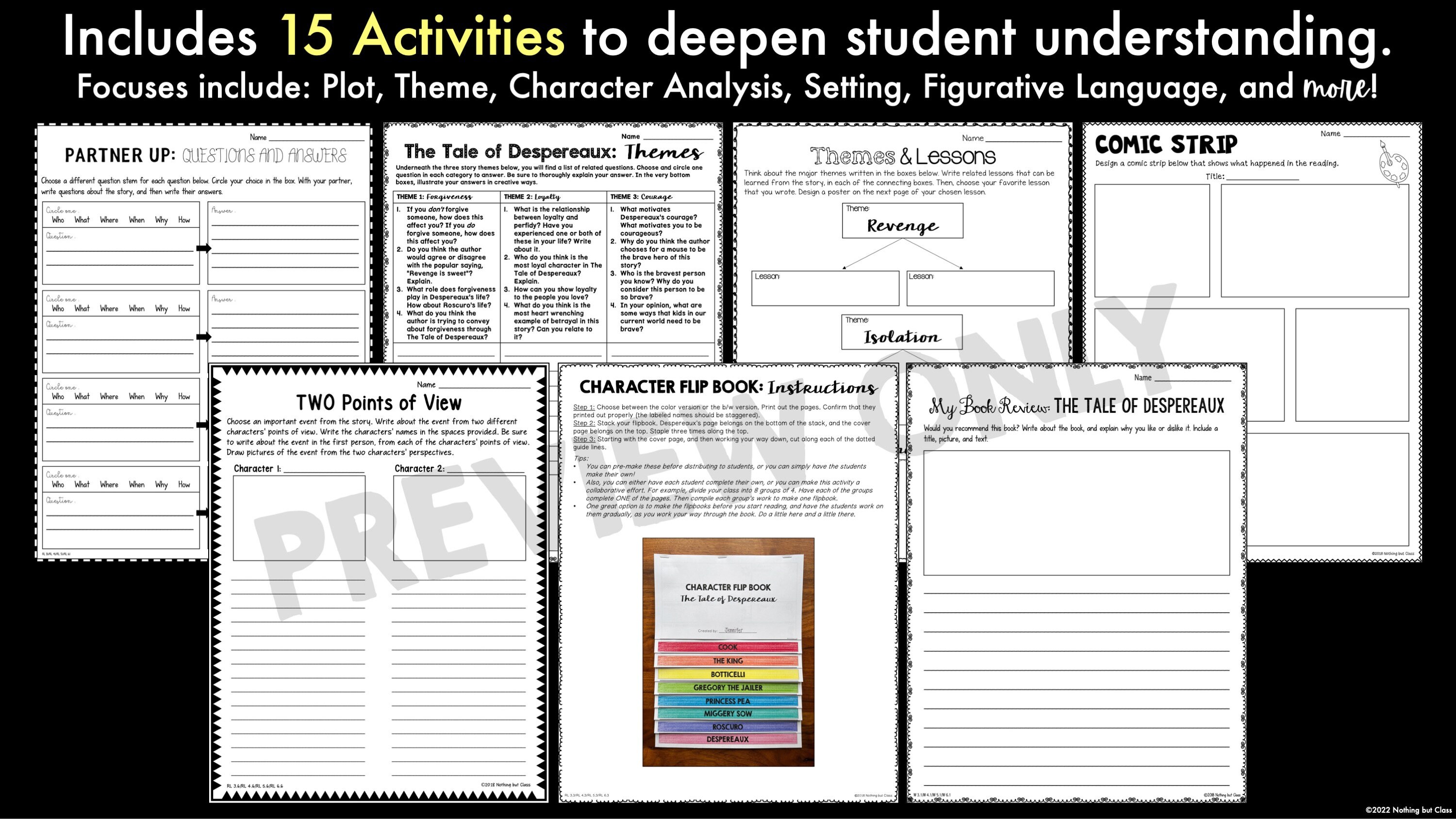 The Tale of Despereaux Novel Study Unit Literature Guide Comprehension ...
