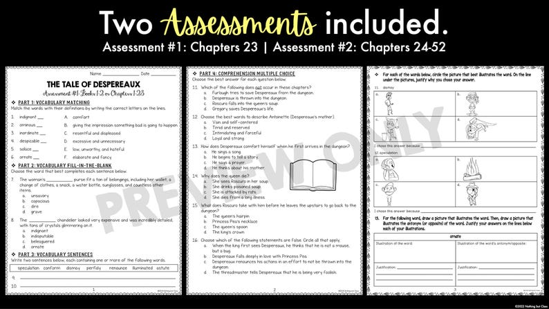 The Tale of Despereaux - Tests | Quizzes | Assessments for Novel Study ...