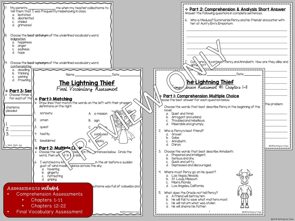 The Lightning Thief Novel Study Unit | Literature Guide | Comprehension ...