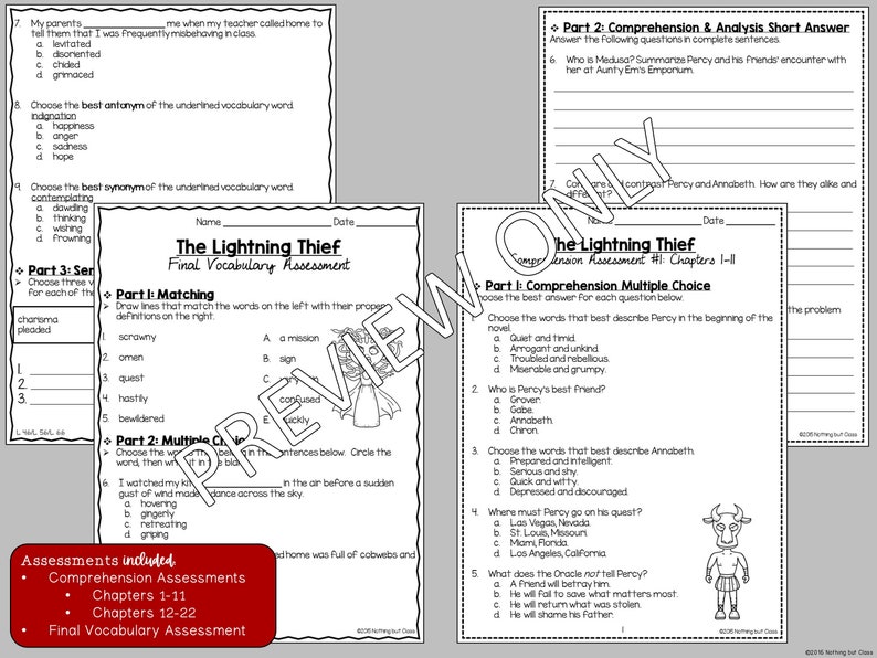 The Lightning Thief Novel Study Unit | Literature Guide | Comprehension ...