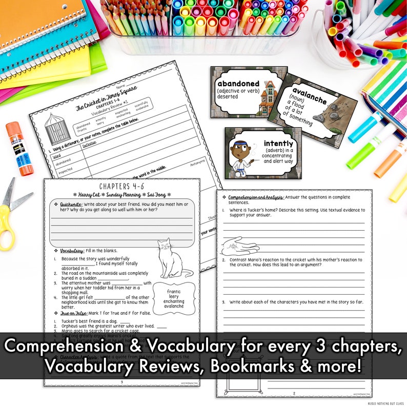 The Cricket in Times Square | Comprehension and Vocabulary by Chapter ...