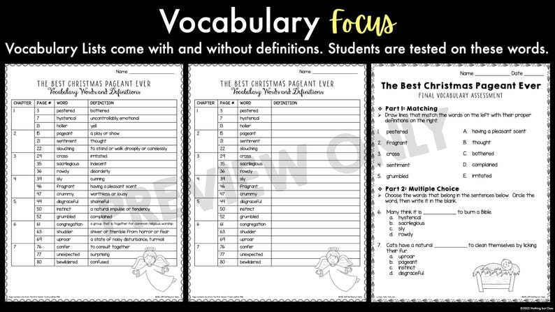 The Best Christmas Pageant Ever Tests | Quizzes | Assessments for Novel ...